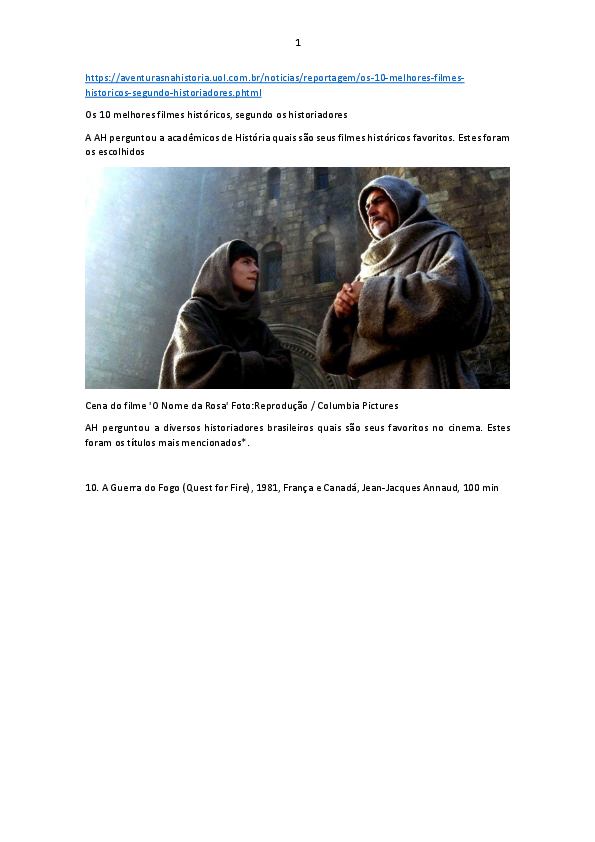(PDF) Os dez melhores Filmes históricos segundo os historiadores