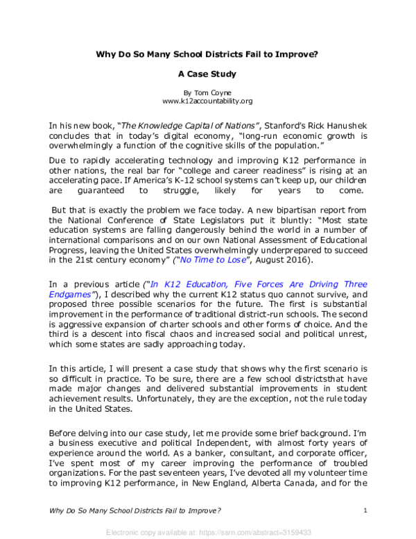 (PDF) Why Do So Many School Districts Fail to Improve? A Case Study
