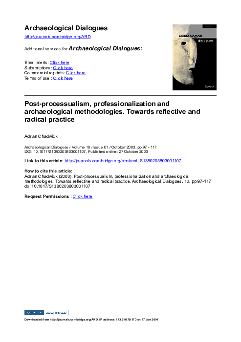 (PDF) Chadwick, A.M. 2003. Post-processualism, professionalisation and ...
