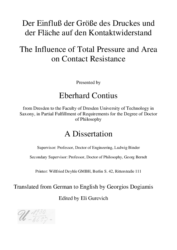 (PDF) The Influence of Total Pressure and Area on Contact Resistance by Eberhard Contius ...