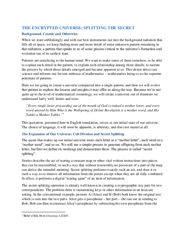 (PDF) THE ENCRYPTED UNIVERSE: SPLITTING THE SECRET Background, Cosmic ...