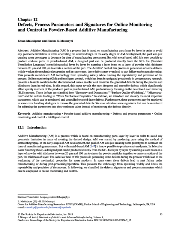 (PDF) Defects, Process Parameters and Signatures for Online Monitoring and Control in Powder ...
