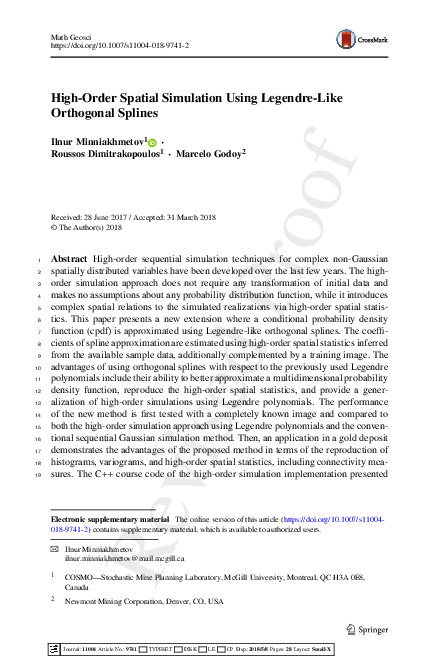 Pdf High Order Spatial Simulation Using Legendre Like Orthogonal Splines