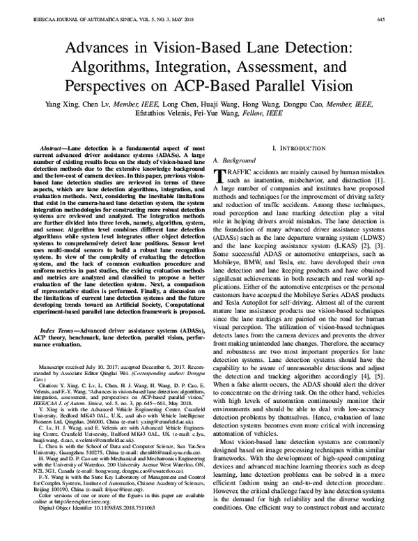 (PDF) Advances in Vision-Based Lane Detection: Algorithms, Integration, Assessment, and ...