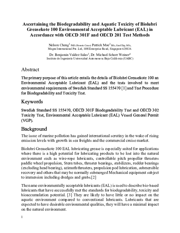 (PDF) Ascertaining the Biodegradability and Aquatic Toxicity of ...
