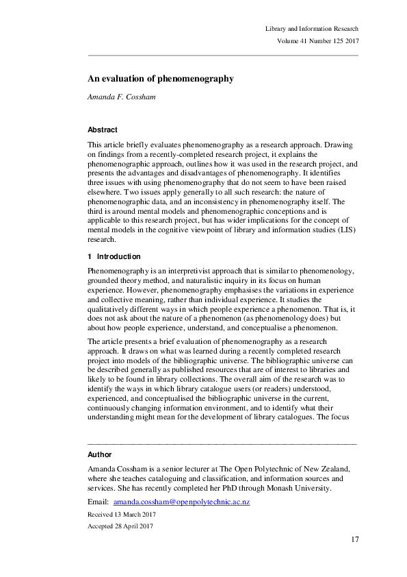 (PDF) An evaluation of phenomenography