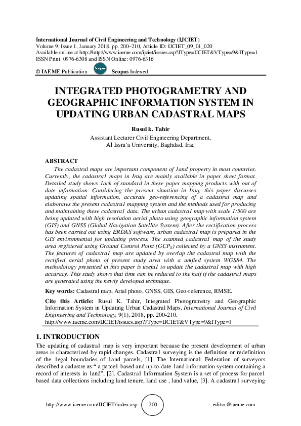(PDF) INTEGRATED PHOTOGRAMETRY AND GEOGRAPHIC INFORMATION SYSTEM IN UPDATING URBAN CADASTRAL ...