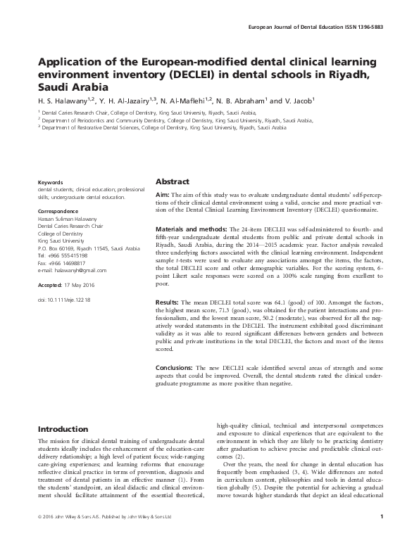 (PDF) Application of the European-modified dental clinical learning ...