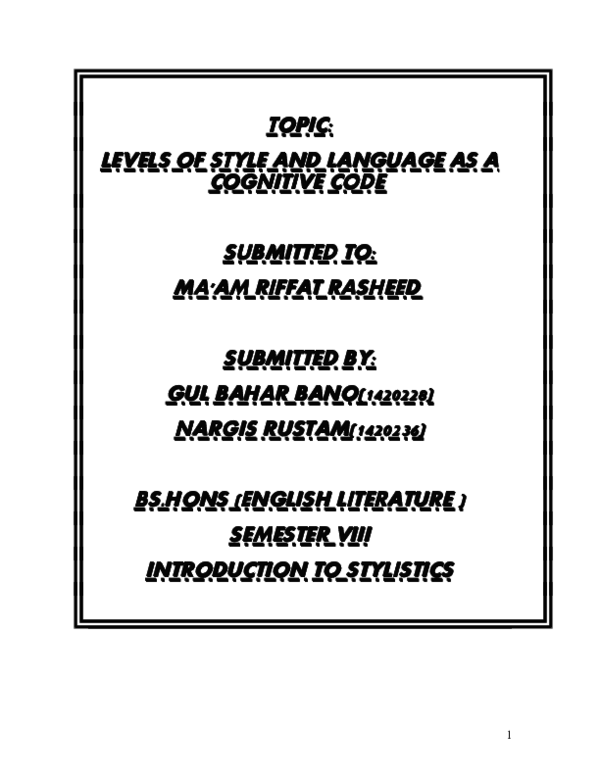 (DOC) Topic: Levels of style and Language as a cognitive code