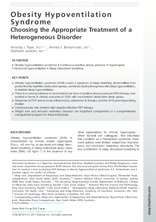(PDF) Obesity Hypoventilation Syndrome Choosing the Appropriate ...