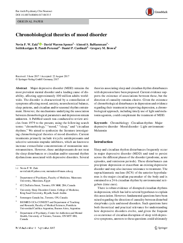 (PDF) Chronobiological theories of mood disorder