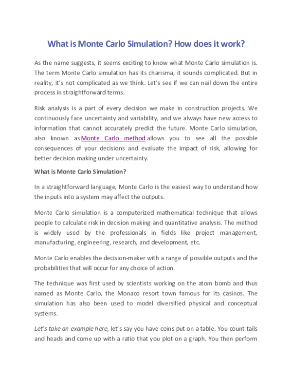 (PDF) What is Monte Carlo Simulation? How does it work