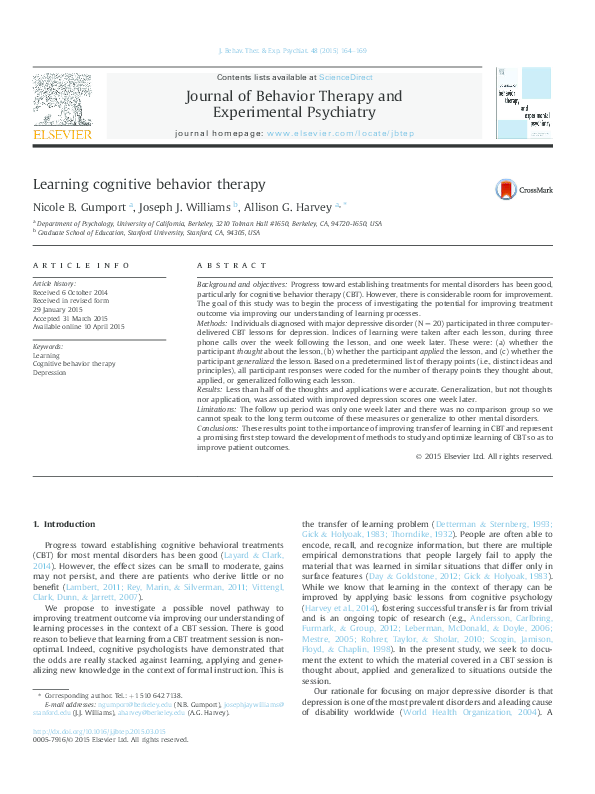 (PDF) Learning cognitive behavior therapy