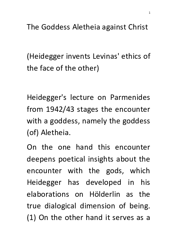 (DOC) Heidegger meets the Goddess Aletheia - Truth as the Appearance of ...