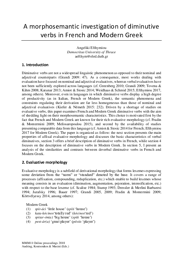 (PDF) A morphosemantic investigation of diminutive verbs in French and Modern Greek