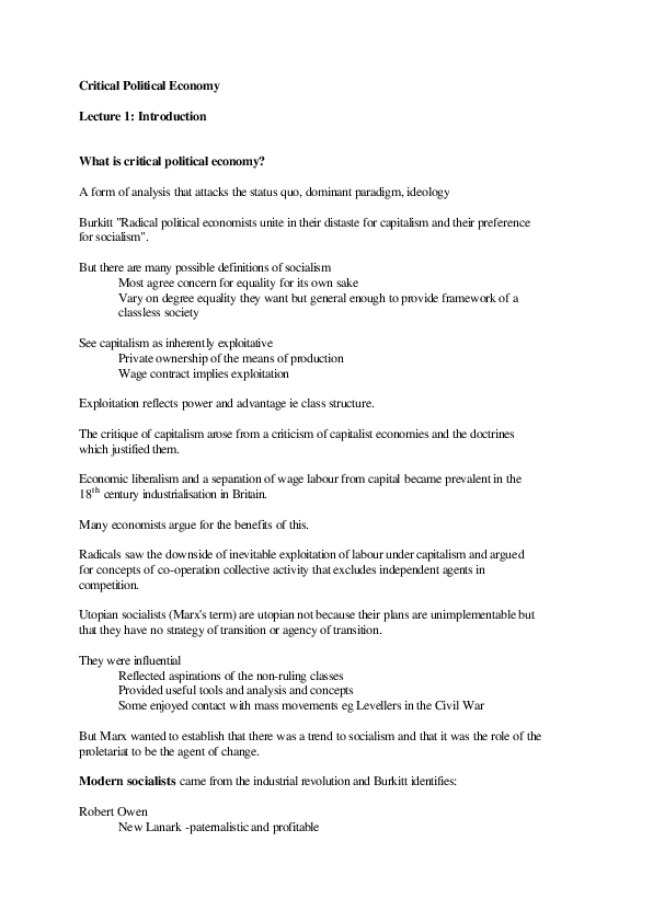 (PDF) Critical Political Economy