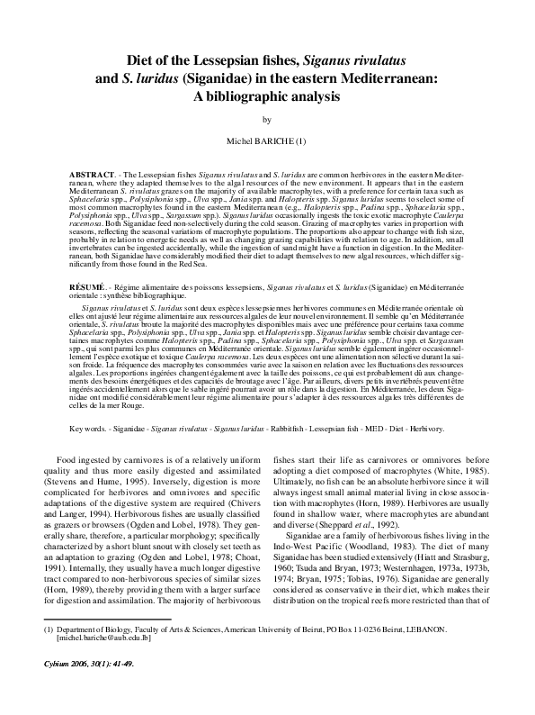 (PDF) Diet of the Lessepsian fishes, Siganus rivulatus and S. luridus ...
