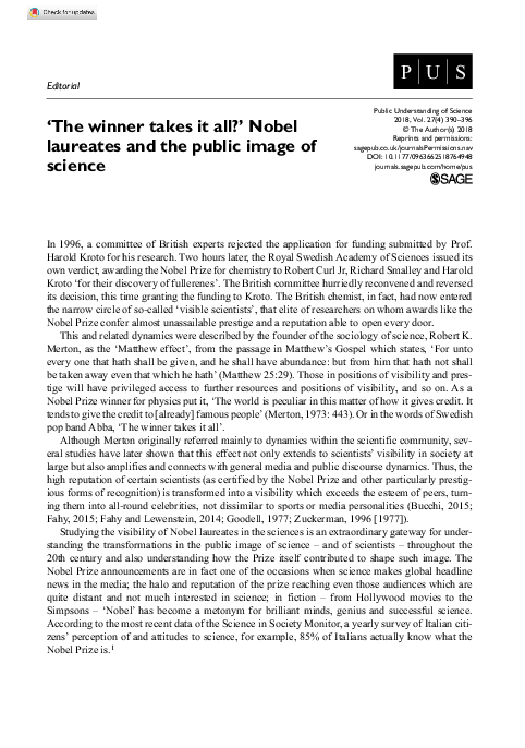 (PDF) "‘The winner takes it all?’ Nobel laureates and the public image ...