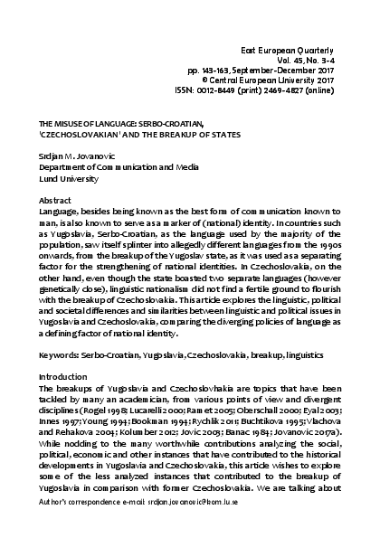 (PDF) The Misuse of Language: Serbo-Croatian, "Czechoslovakian", and ...