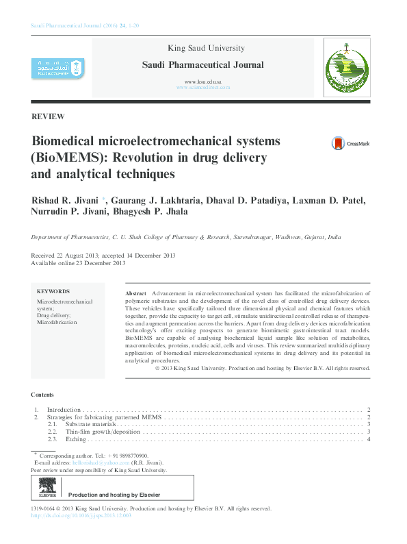 (PDF) Biomedical microelectromechanical systems (BioMEMS): Revolution ...