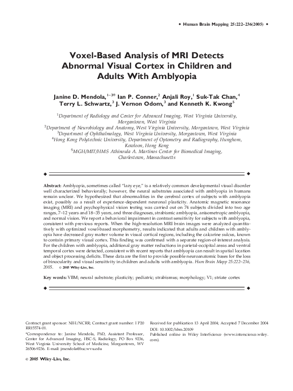 (PDF) Voxel-based analysis of MRI detects abnormal visual cortex in children and adults with ...