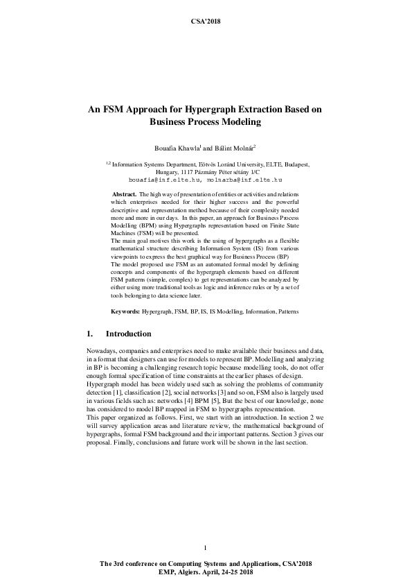 (PDF) An FSM Approach for Hypergraph Extraction Based on Business Process Modeling | Bálint ...