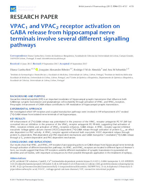 (PDF) VPAC1 and VPAC2 receptor activation on GABA release from ...