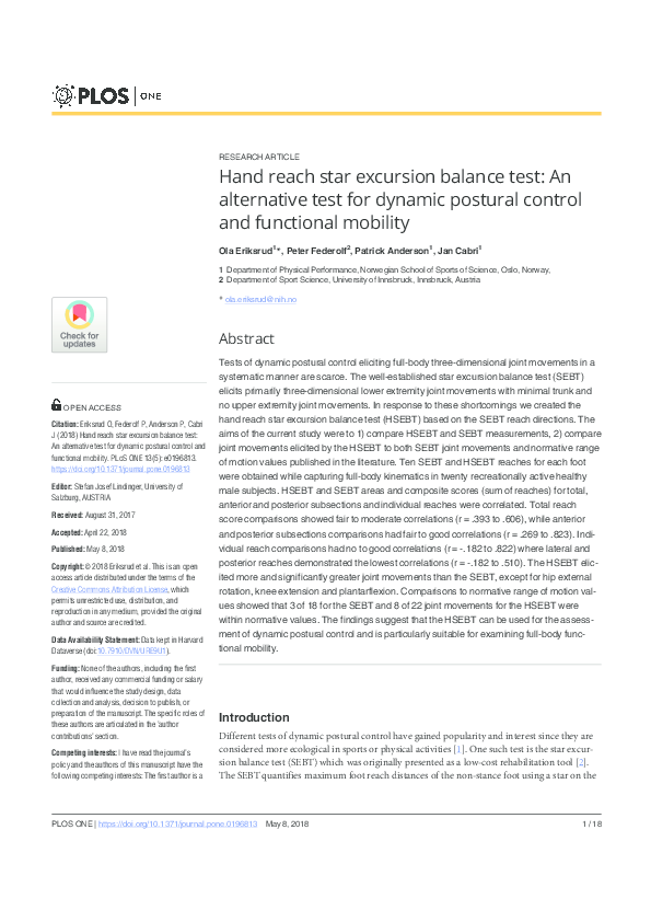 (PDF) Hand reach star excursion balance test: An alternative test for ...
