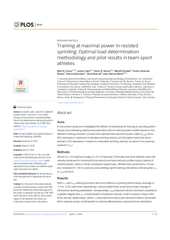 Pdf Training At Maximal Power In Resisted Sprinting Optimal Load