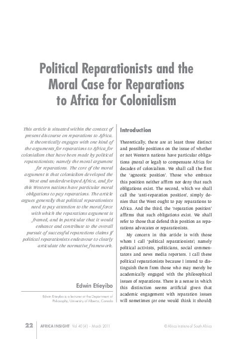(PDF) Political Reparationists and the Moral Case for Reparations to ...