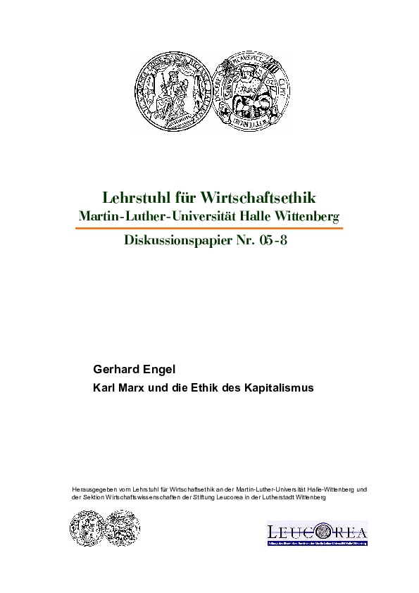 (PDF) Karl Marx und die Ethik des Kapitalismus. Diskussionspapier 05-8 ...