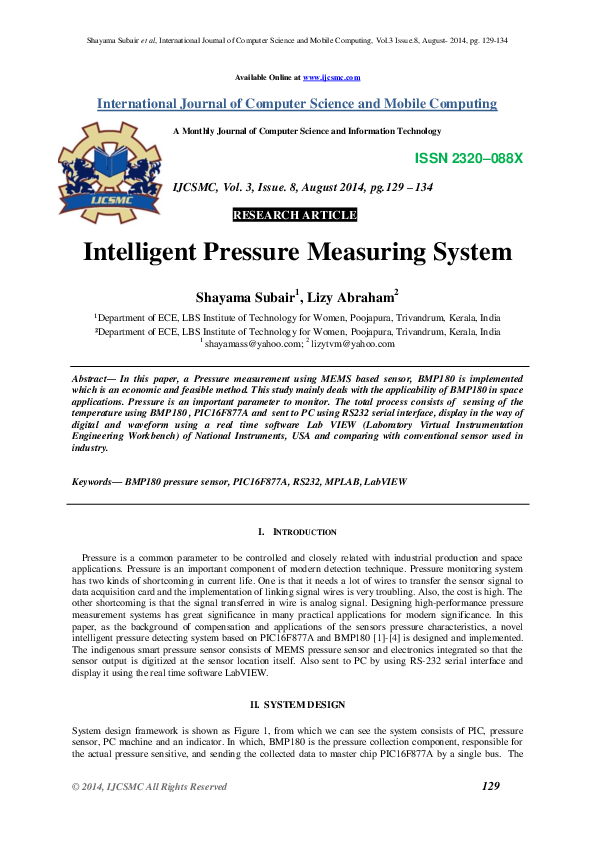 (PDF) Intelligent Pressure Measuring System