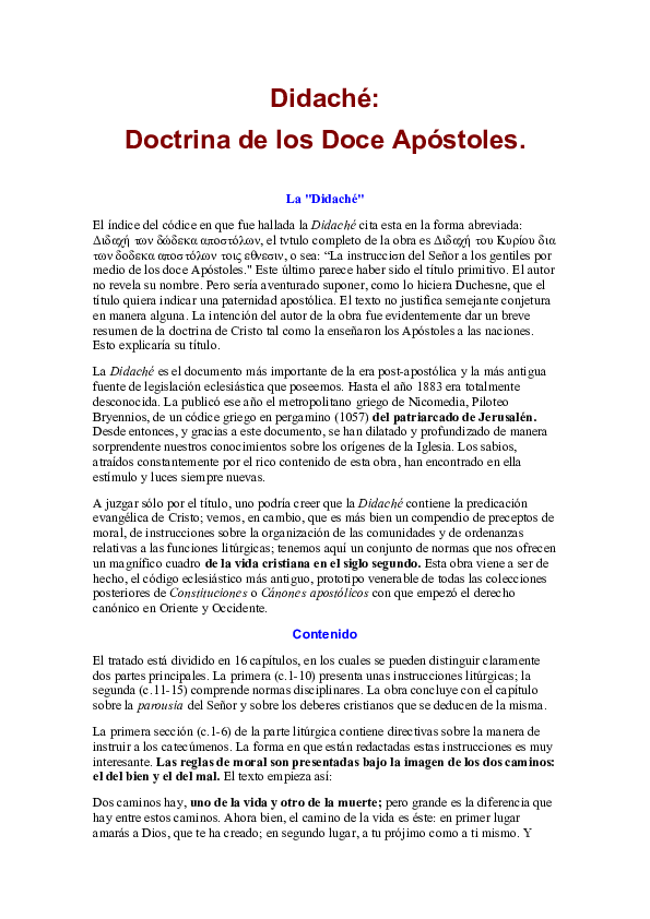 (PDF) Didaché: Doctrina de los Doce Apóstoles