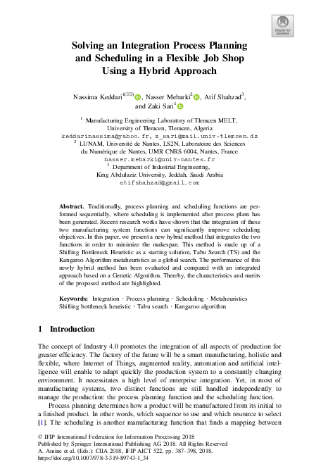 Pdf Solving An Integration Process Planning And Scheduling In A Flexible Job Shop Using A