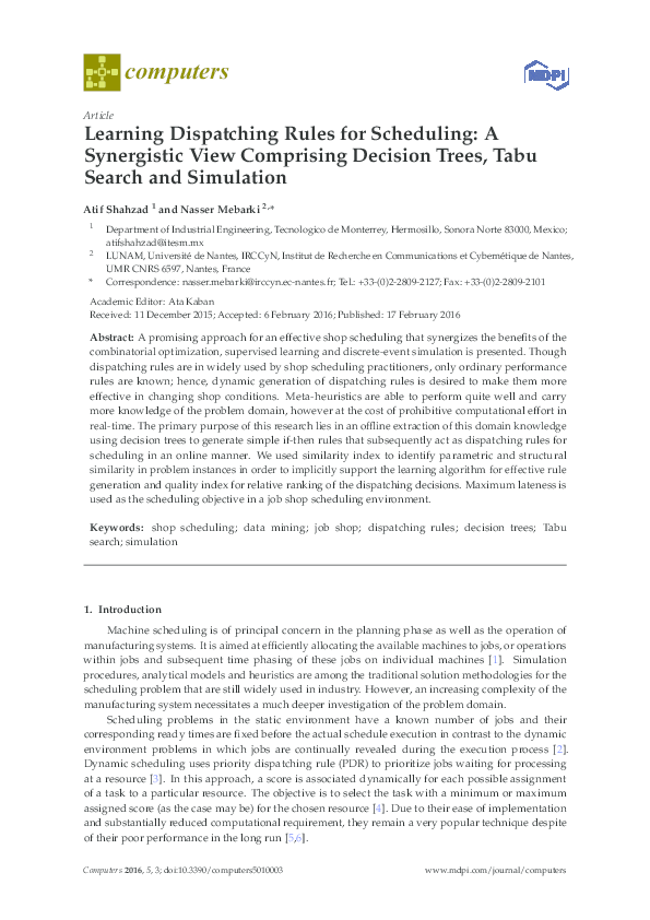 Pdf Learning Dispatching Rules For Scheduling A Synergistic View Comprising Decision Trees