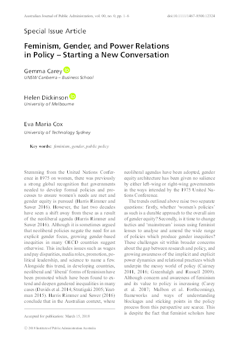 (PDF) Feminism, Gender, and Power Relations in Policy – Starting a New ...