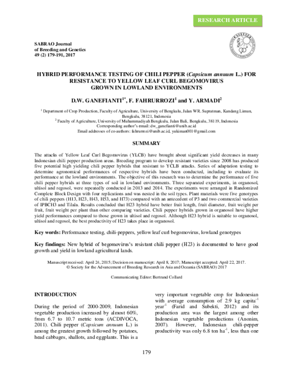 (PDF) HYBRID PERFORMANCE TESTING OF CHILI PEPPER (Capsicum annuum L ...