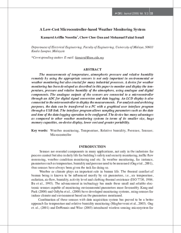 Pdf A Low Cost Microcontroller Based Weather Monitoring System