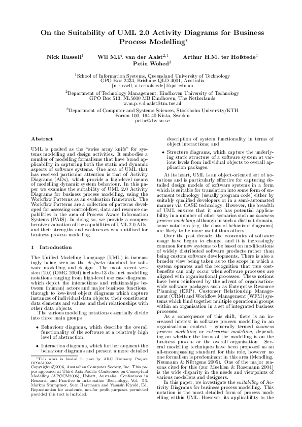 (PDF) On the suitability of UML 2.0 activity diagrams for business process modelling | petia ...