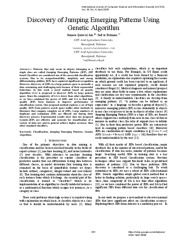 (PDF) Discovery of Jumping Emerging Patterns Using Genetic Algorithm