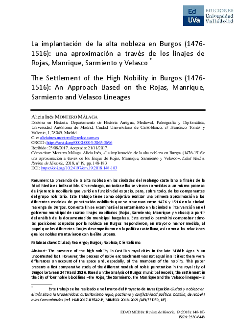 (PDF) La implantación de la alta nobleza en Burgos (1476-1516): una ...