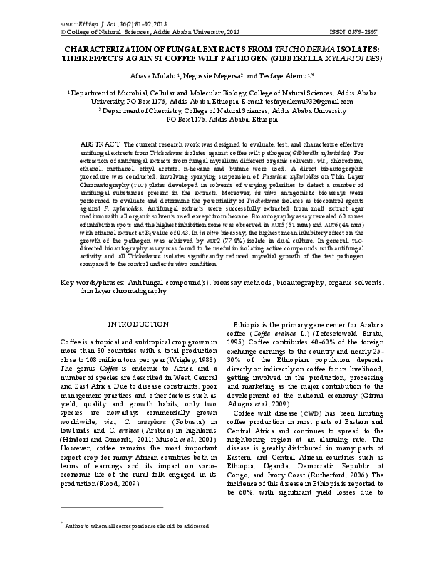 Pdf Characterization Of Fungal Extracts From Trichoderma Isolates Their Effects Against