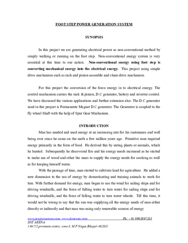 (DOC) FOOT STEP POWER GENERATION SYSTEM