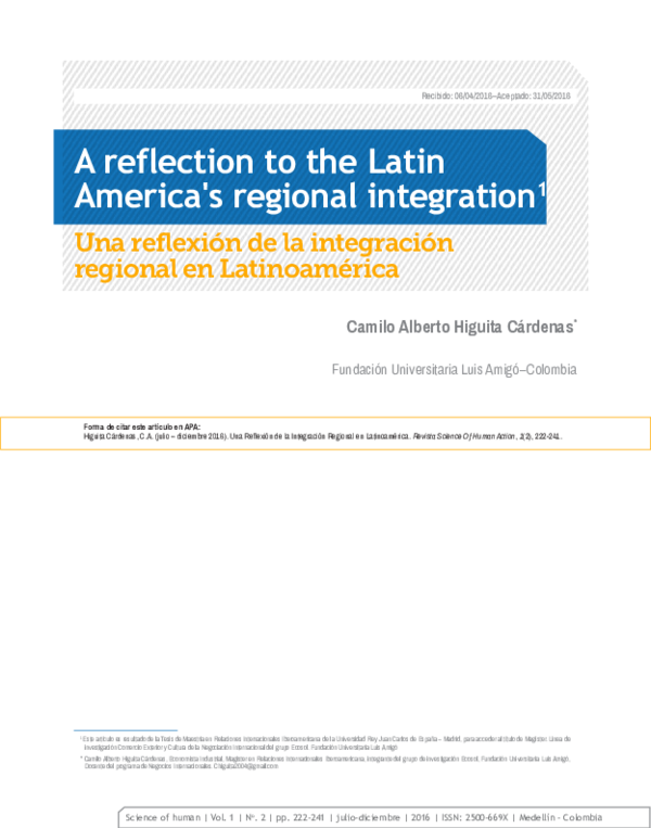 (PDF) A reflection to the Latin America's regional integration