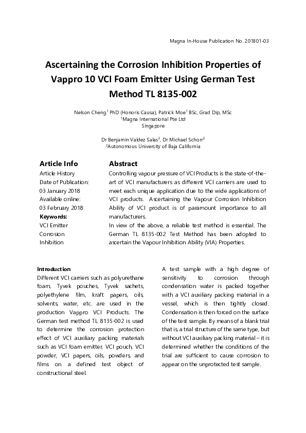 (PDF) Ascertaining the Corrosion Inhibition Properties of Vappro 10 VCI ...