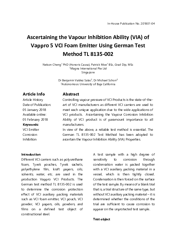 (PDF) Ascertaining the Vapour Inhibition Ability (VIA) of Vappro 5 VCI ...