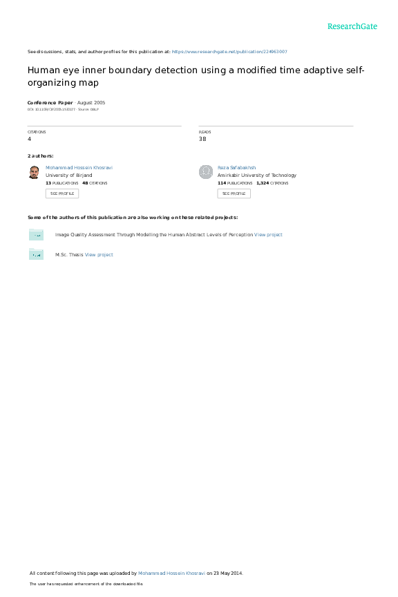 Pdf Human Eye Inner Boundary Detection Using A Modified Time Adaptive Self Organizing Map