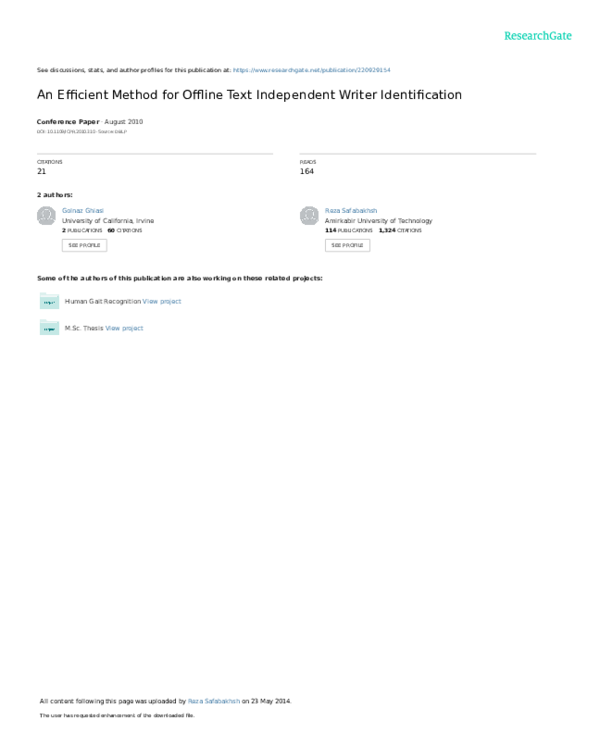 Pdf An Efficient Method For Offline Text Independent Writer Identification