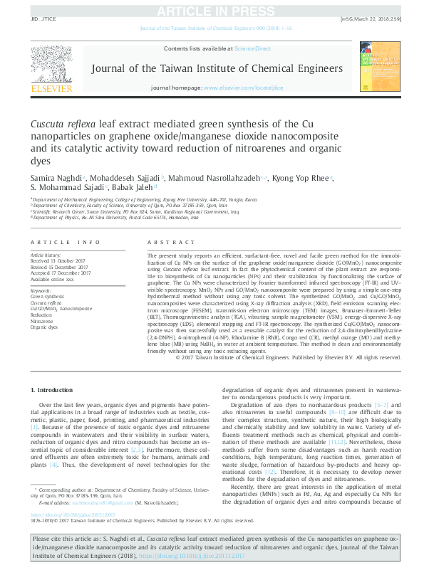 (PDF) Cuscuta reflexa leaf extract me diate d green synthesis of the Cu ...