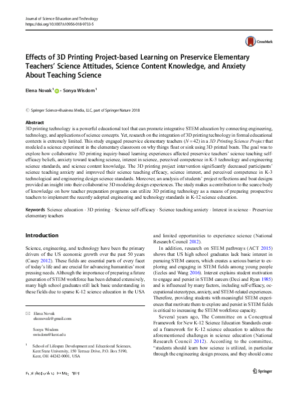 PDF Effects Of 3D Printing Project based Learning On Preservice Elementary Teachers Science pdf-effects-of-3d-printing-project-based-learning-on-preservice-elementary-teachers-science